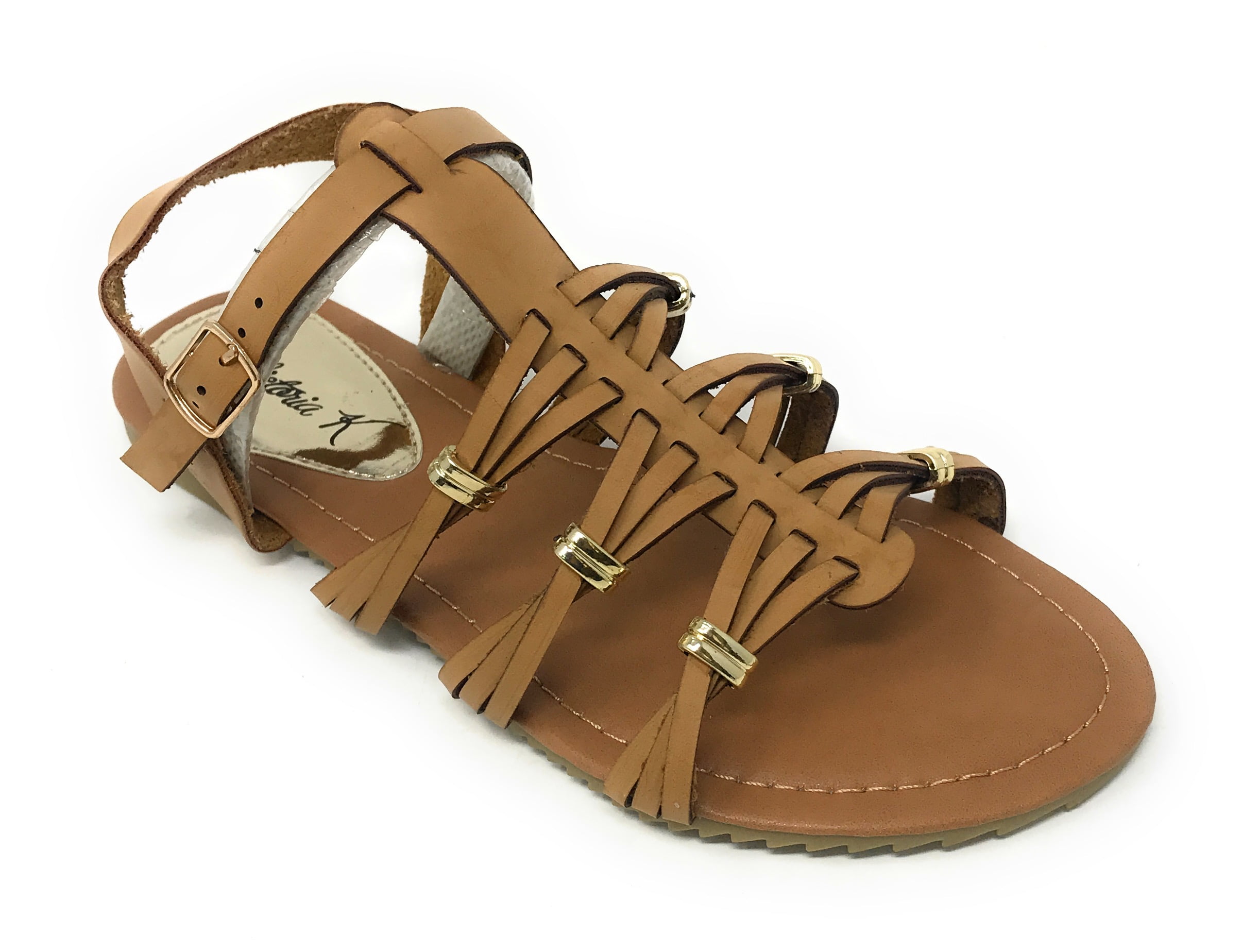Victoria K Women's Gladiator Multi Braid With Gold Trim Sandals ...