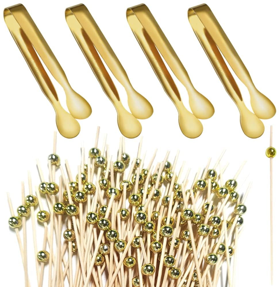 Small Sugar Tongs and Cocktail Picks, DaKuan 4 Pieces Gold Ice Tongs ...