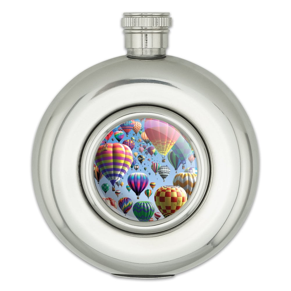 Hot Air Balloon Festival Up in the Air Round Stainless Steel 5oz Hip ...