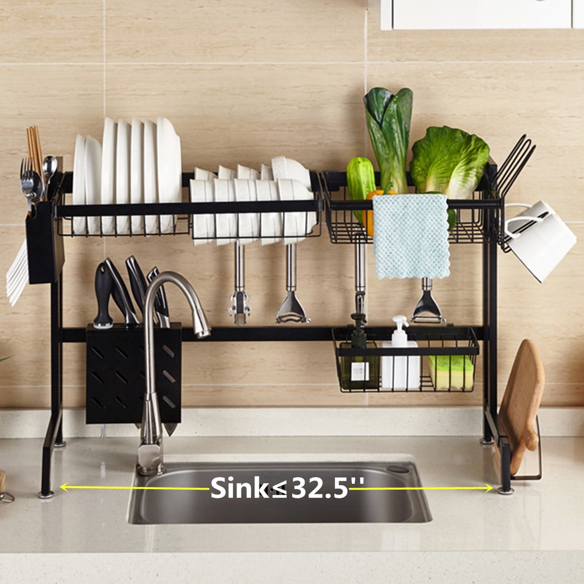 [sink≤32 5] Dish Drying Rack Over Sink Drainer Shelf Kitchen Cutlery