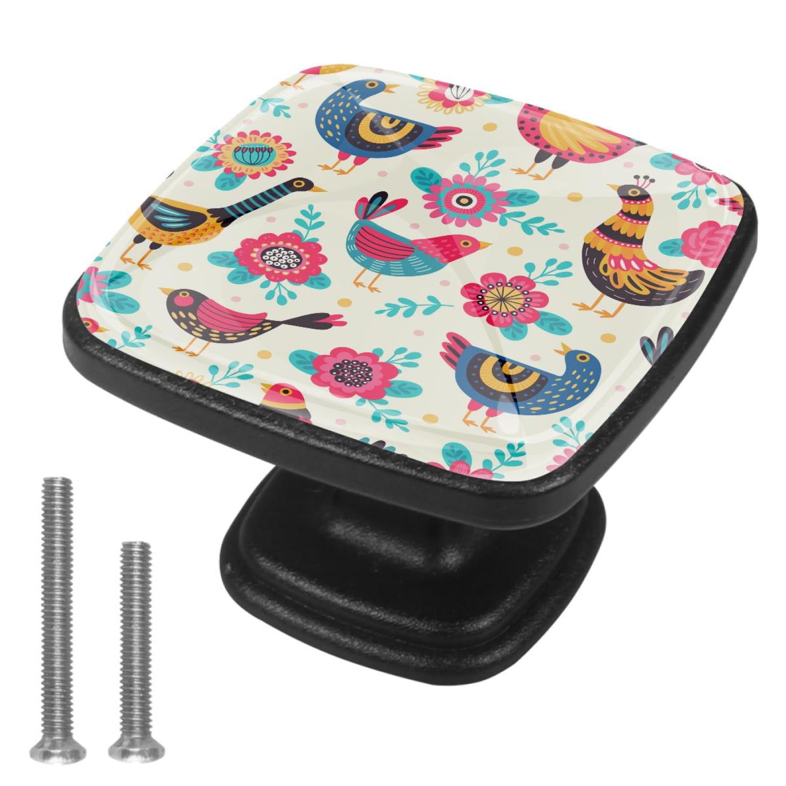 4 Pcs Cabinet Handle Drawer Pulls Chicken Rooster Floral Knobs with ...