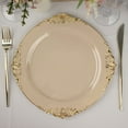 Efavormart 10 Pack | Taupe/Gold Baroque 10" Round Plastic Dinner Plates ...