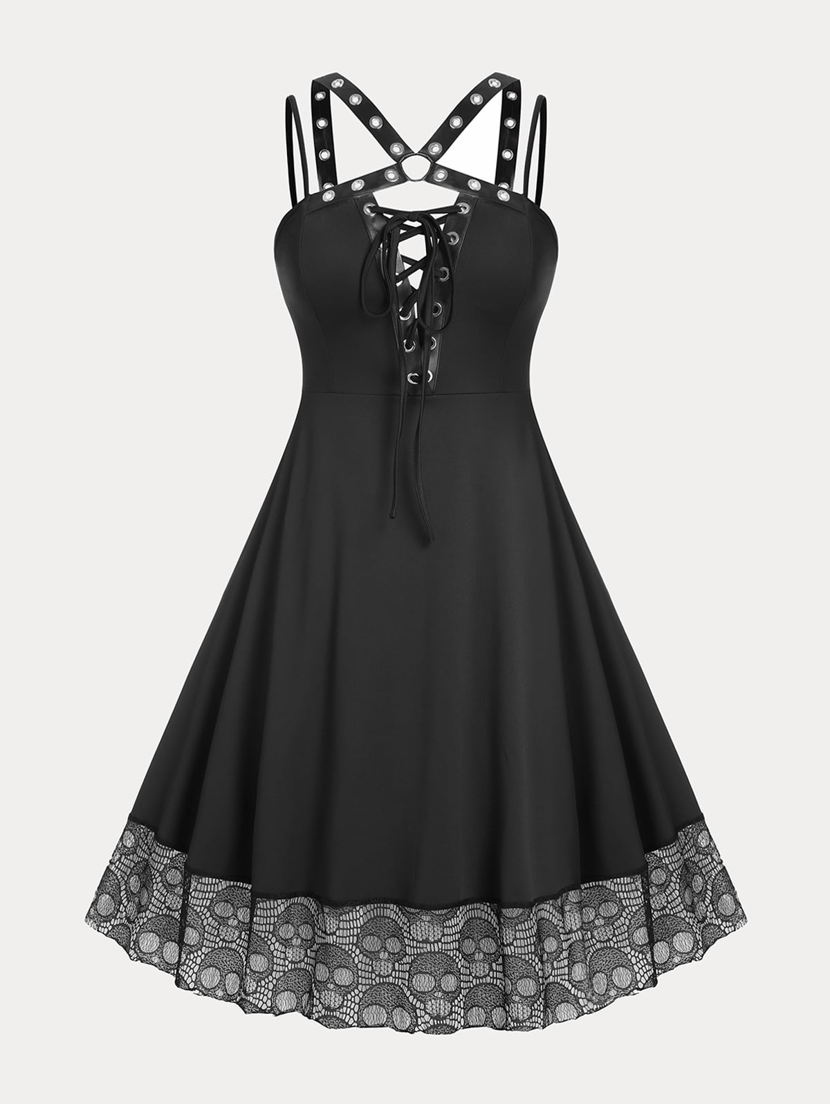 Rosegal Women's Lace Up Skulls Harness Plus Size Gothic Dress - Walmart.com