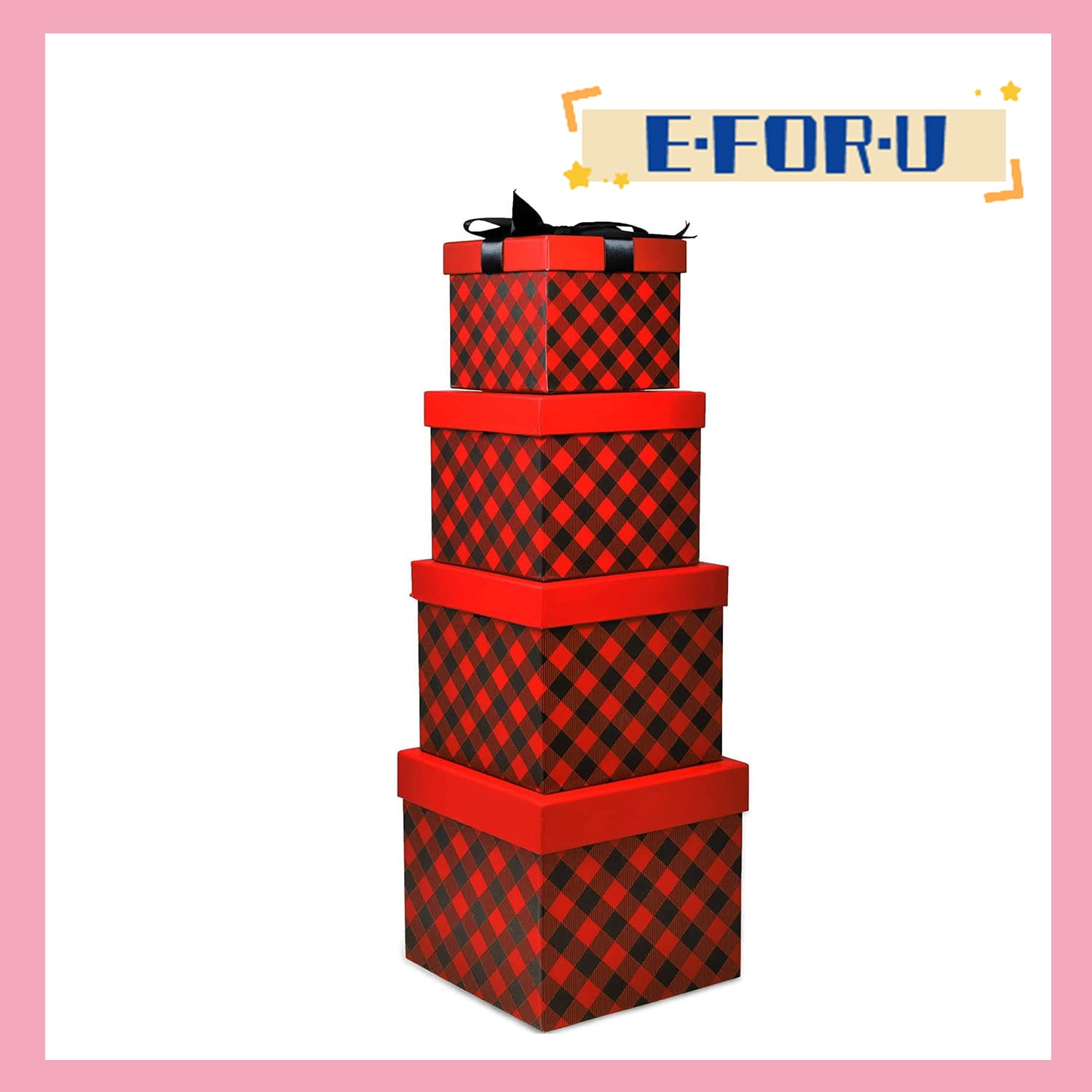 4 Christmas Gift Boxes Buffalo Plaid Christmas Nesting Boxes with Lids ...