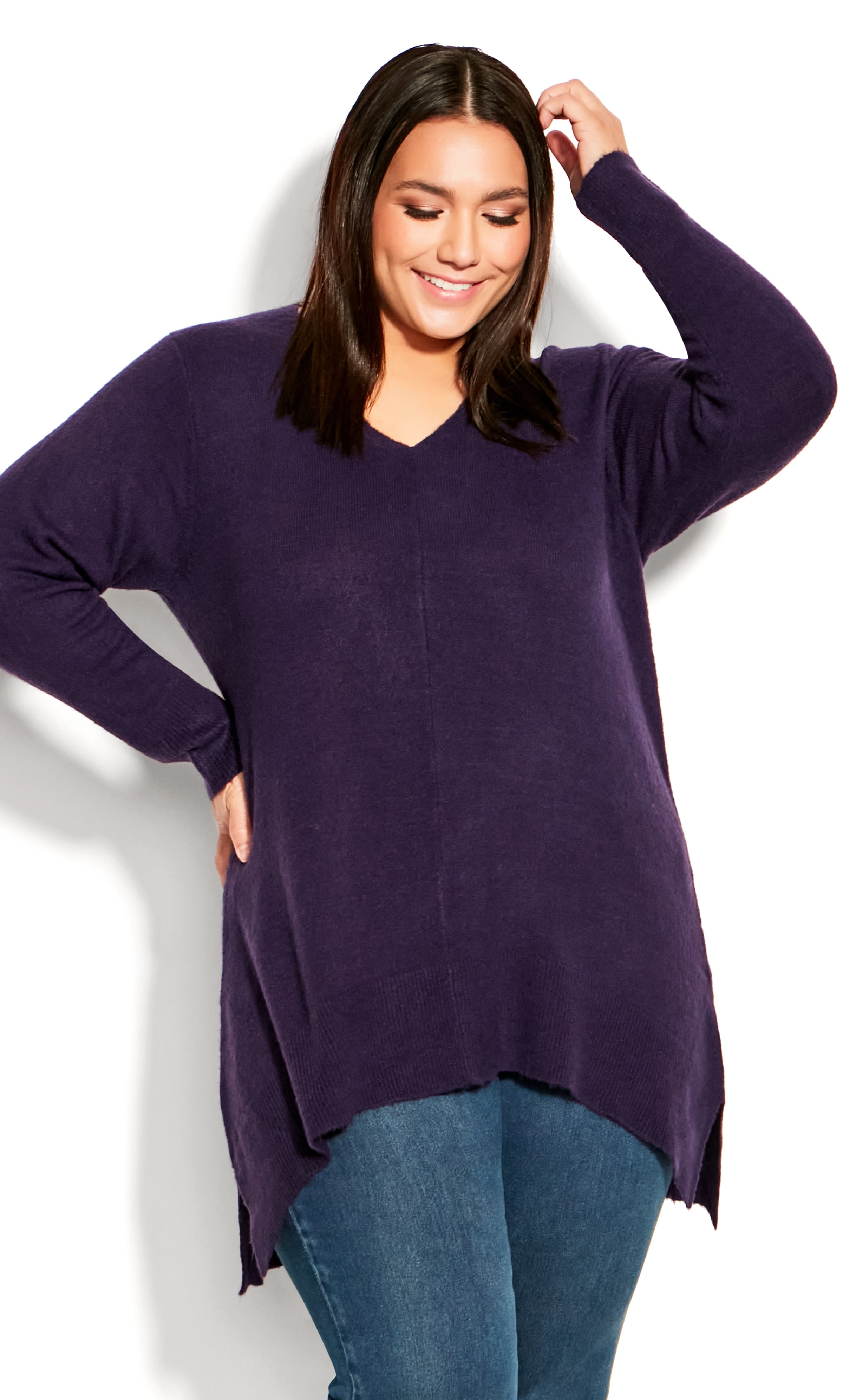 Avenue Women's Plus Size Deep Valley Sweater V-Neck Long Ribbed Cuff ...