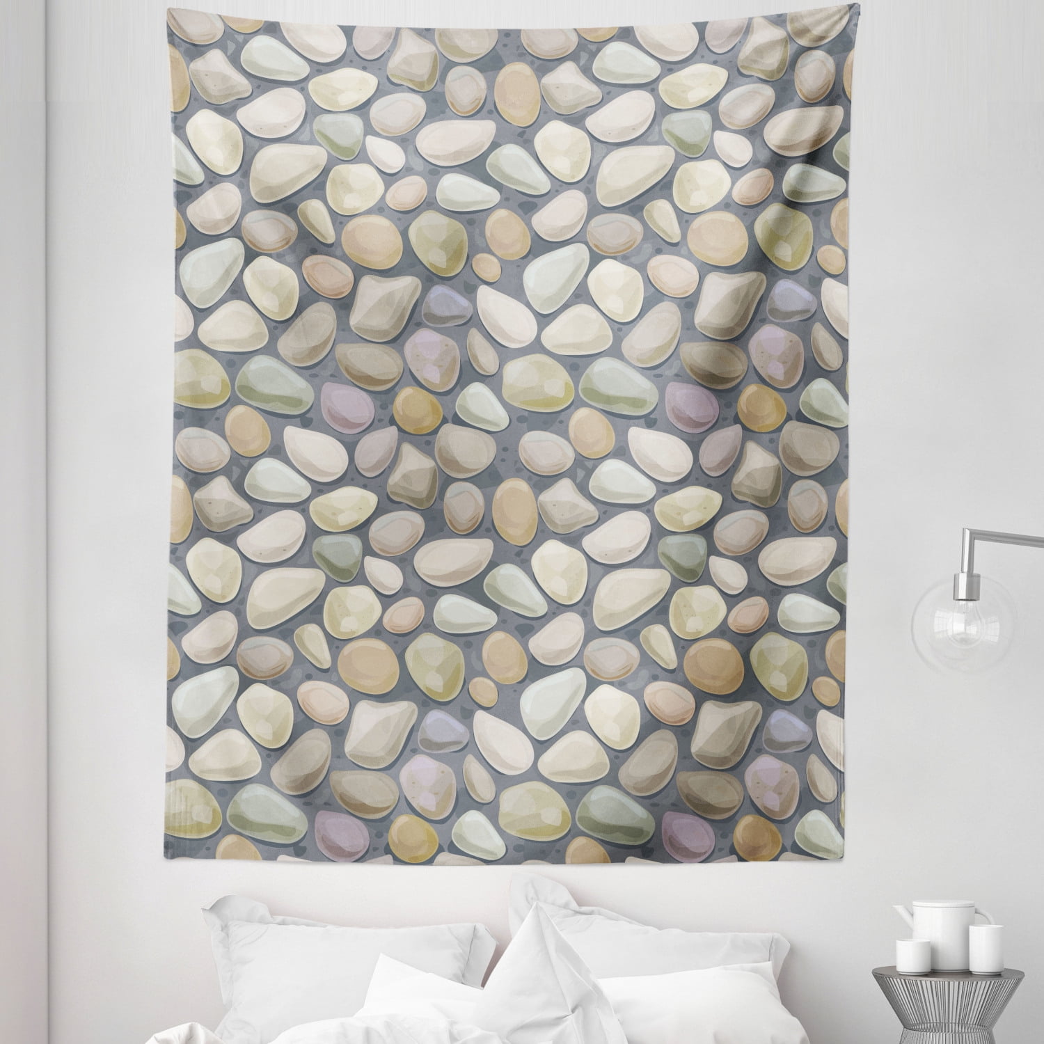 Cobblestone Tapestry, Pebble Stonewall Graphic Illustration Soft Pastel ...