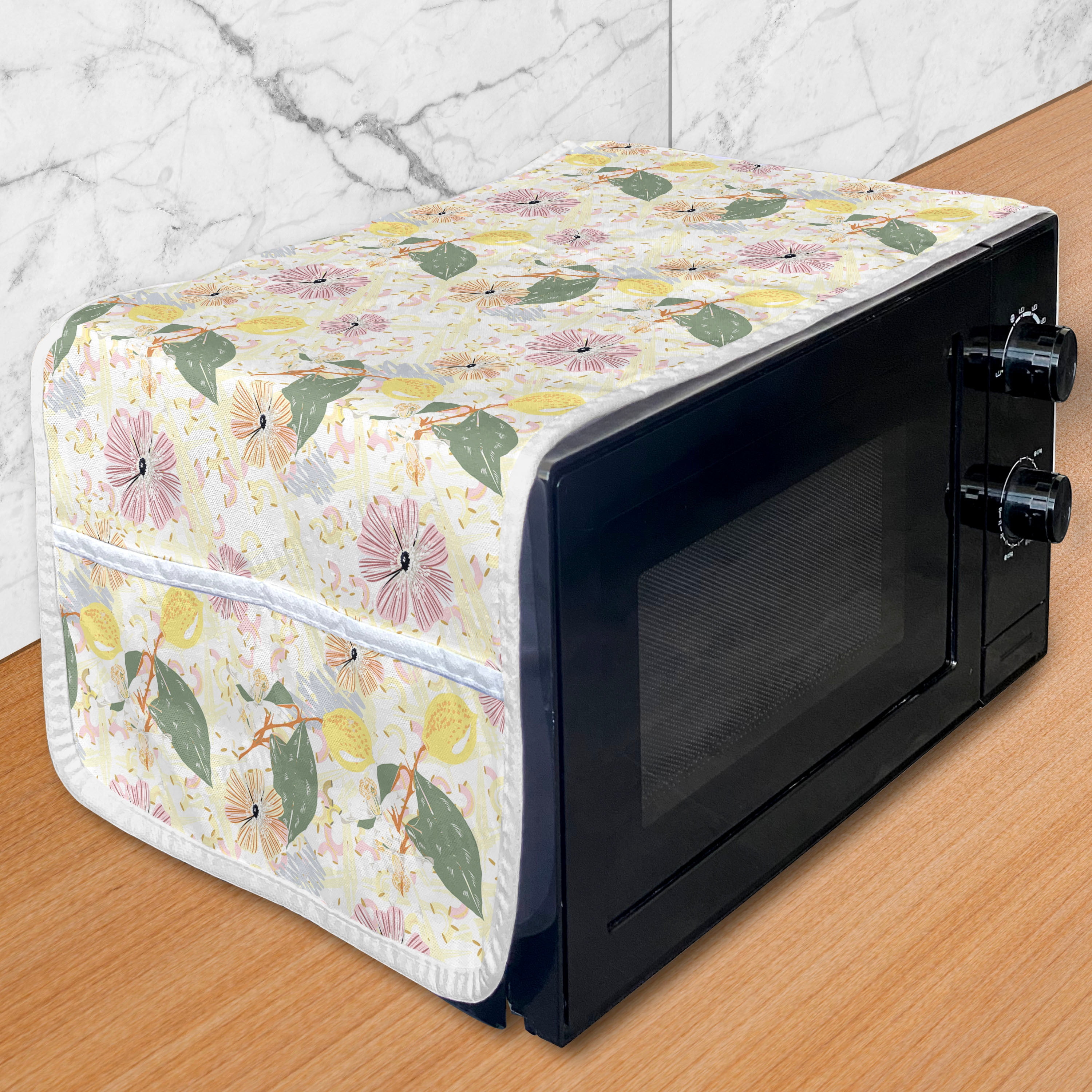 Japanese Garden Microwave Oven Cover, Painting of Lemons Leaves and ...