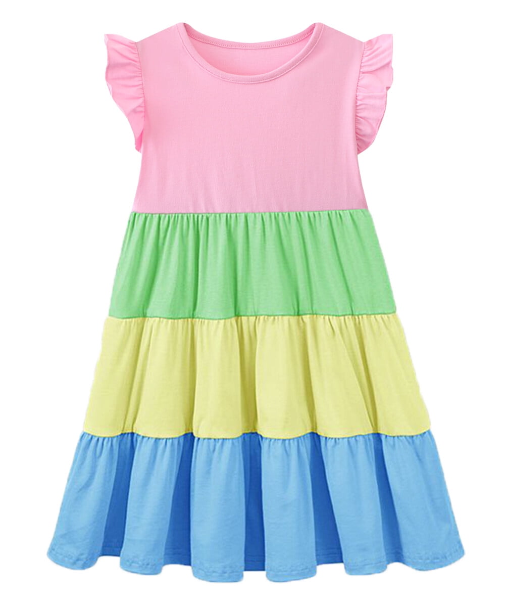 Little Girls Short Sleeve Dresses Easter Summer Cotton Casual Swing ...