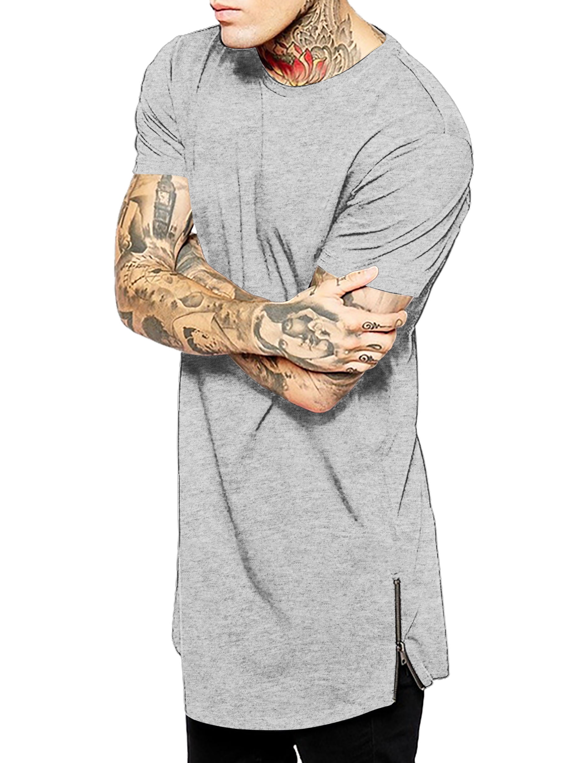 Men's Premium Longtail Tee Shirt with Side Zippers Hip Hop Longline ...