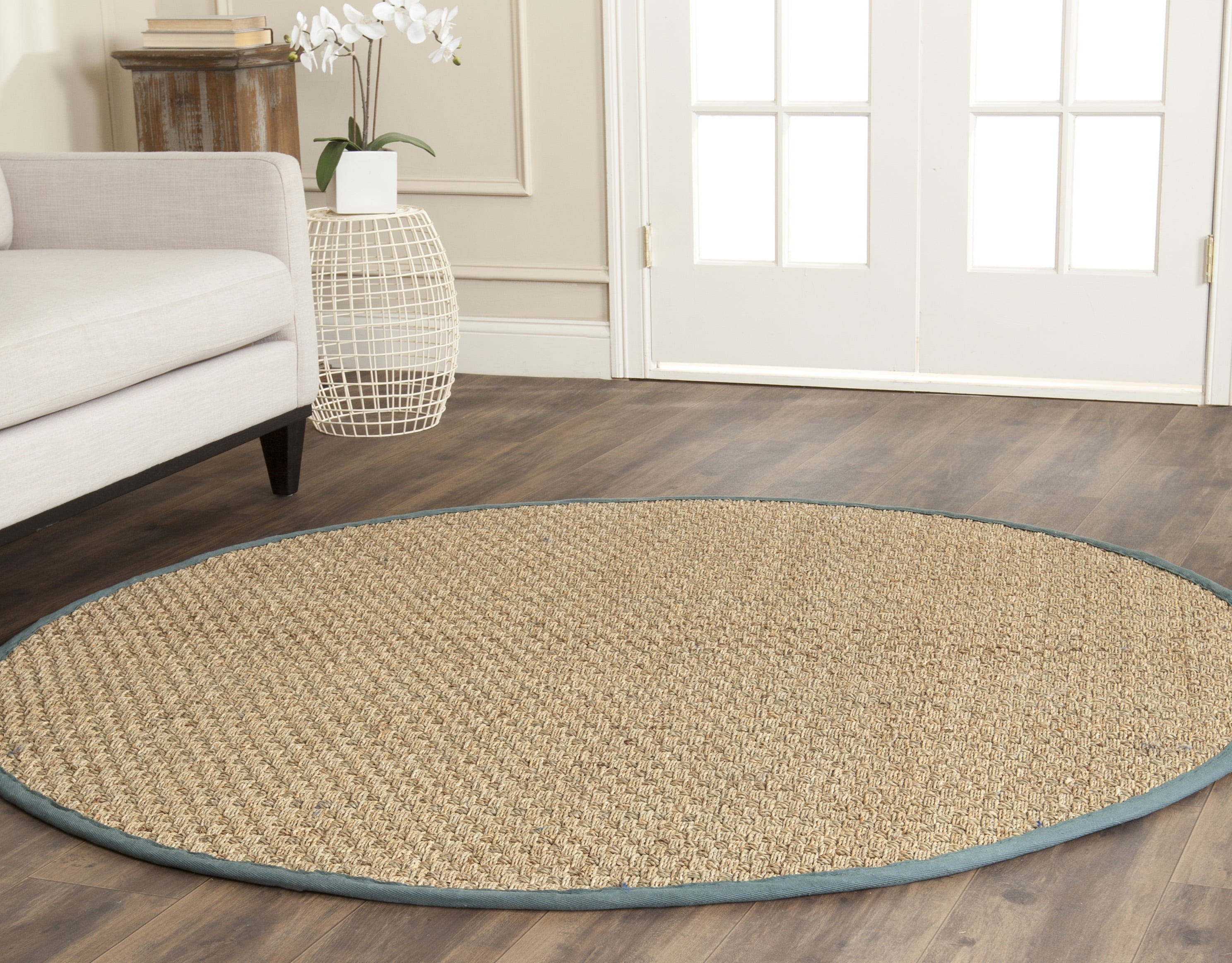 SAFAVIEH Natural Fiber Arbor Border Area Rug, Natural/Light Blue, 6' x ...