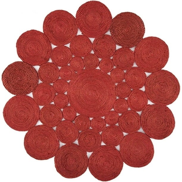 Natural Jute Round Red Color Hand Braided Home Area Rug Living room ...