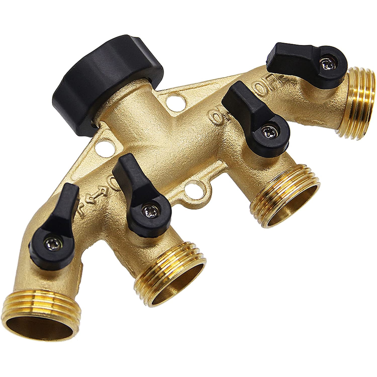 4 Way Brass Hose Splitter Aedavey Solid Brass Hose Connector 3/4" Hose ...