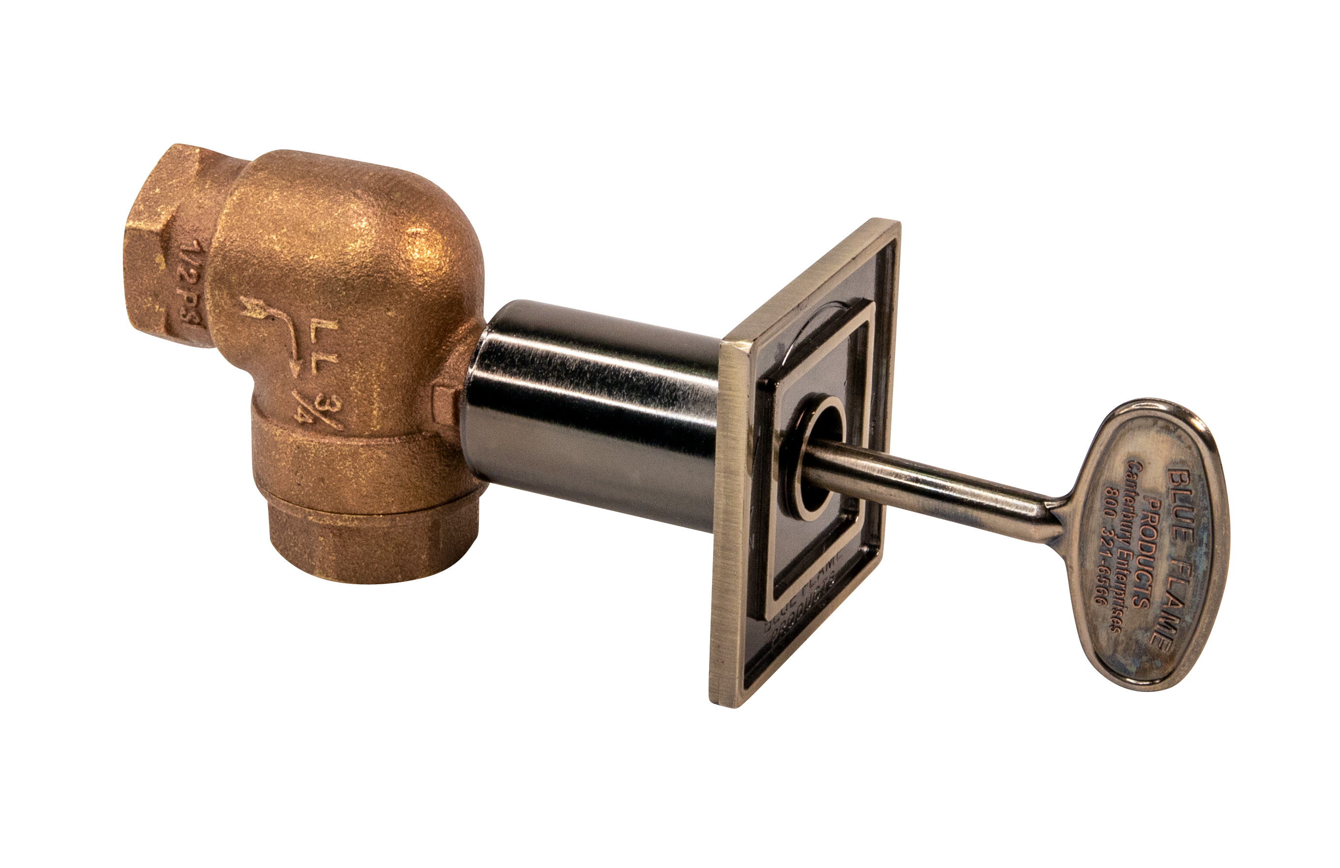 3/4" QUARTER-TURN ANGLED VALVE KIT W/SQUARE FLANGE AND 3" KEY-ANTIQUE ...