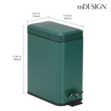 mDesign Small 1.3 Gallon Rectangle Metal Step Can, Liner/Handle, Hunter ...