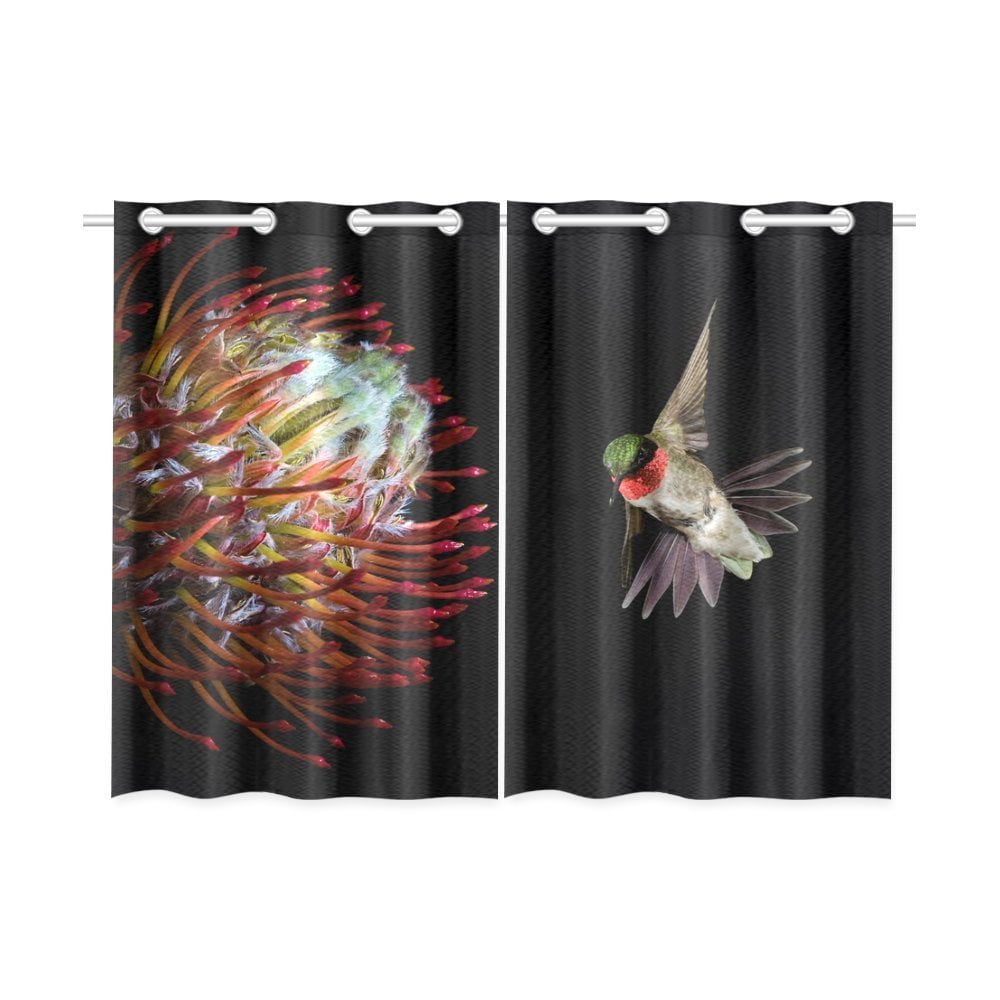 MYPOP Hummingbird and Flowers Window Curtain Kitchen Curtain 26x39 ...