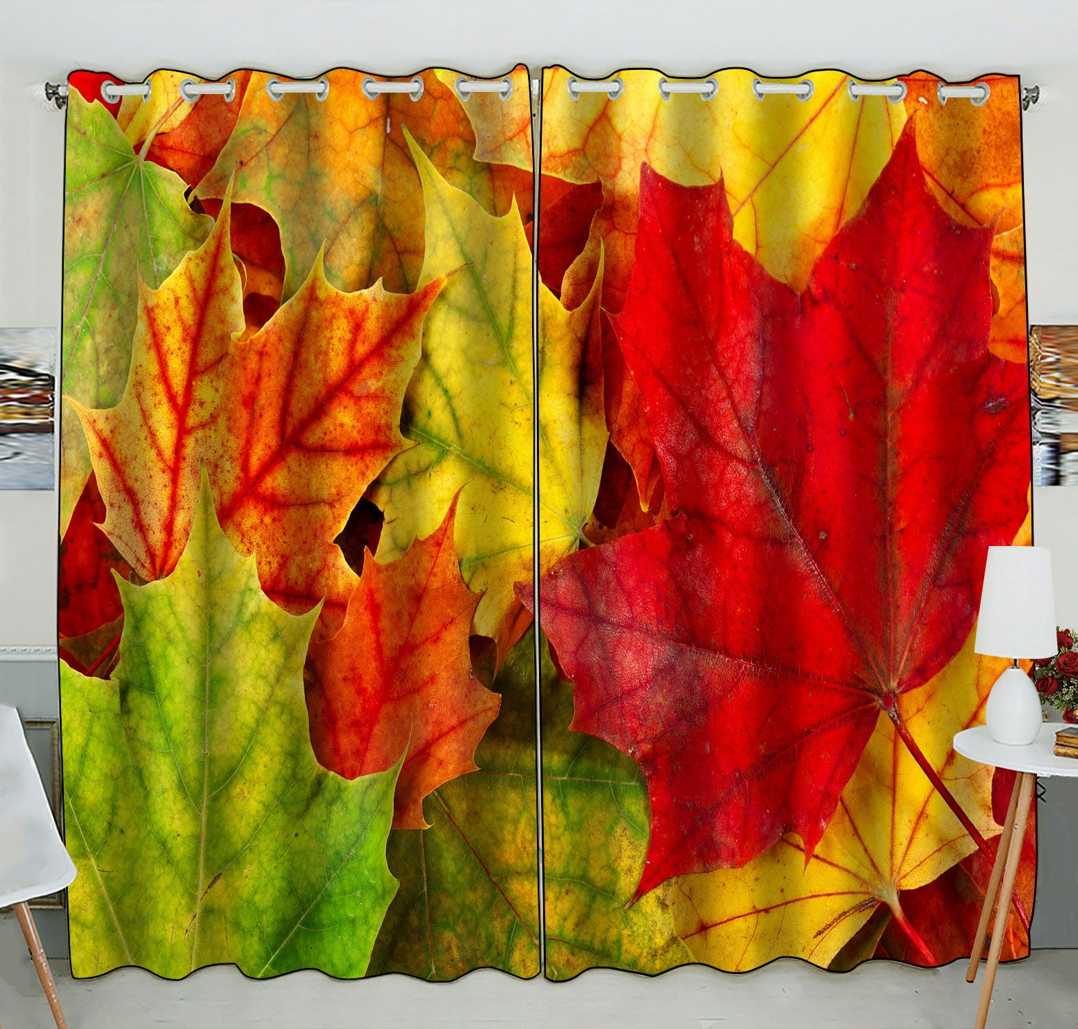 ZKGK Fallen Leaves in Autumn Window Curtain Drapery/Panels/Treatment ...