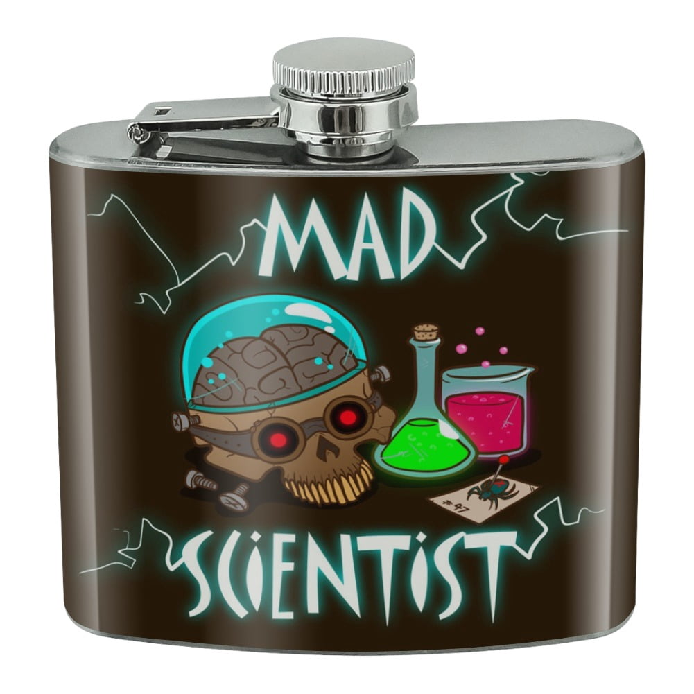 Mad Scientist with Beakers Brain Stainless Steel 5oz Hip Drink Kidney ...