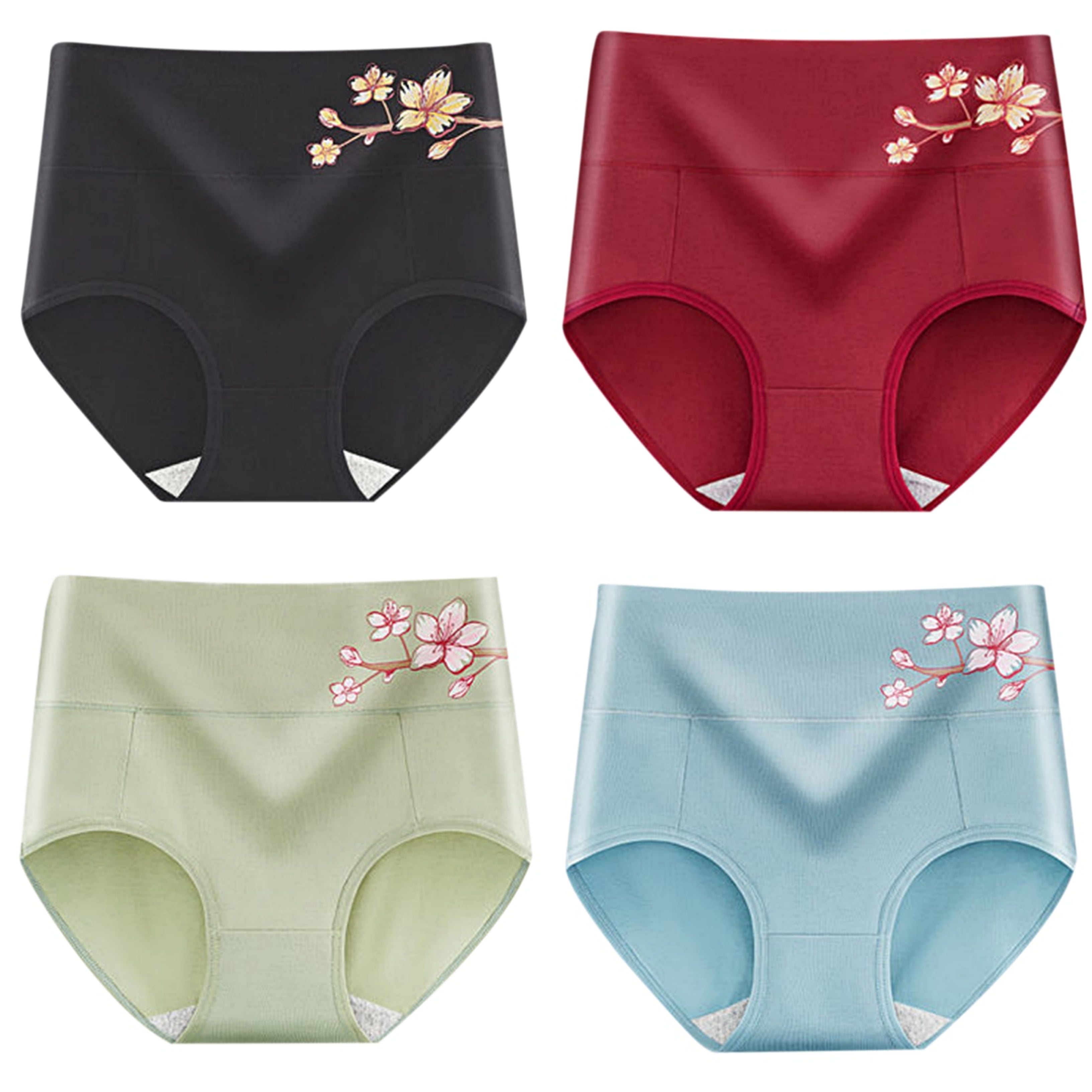 4pcs Women Briefs,High Waist Panties,Abdomen Panties,Floral Printed ...