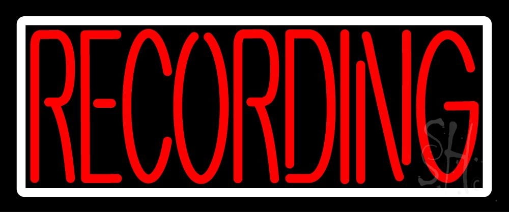 Recording LED Neon Sign 10" Tall x 24" Wide - inches Black Square Cut ...