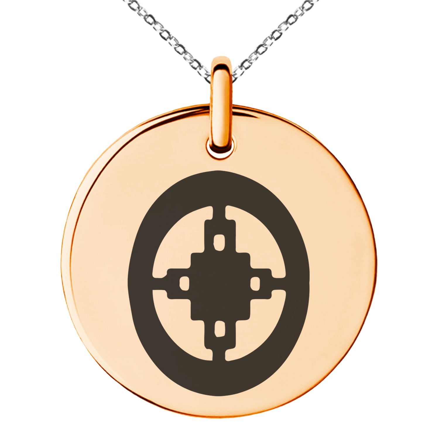 Stainless Steel Aztec Intelligence Rune Engraved Small Medallion Circle ...