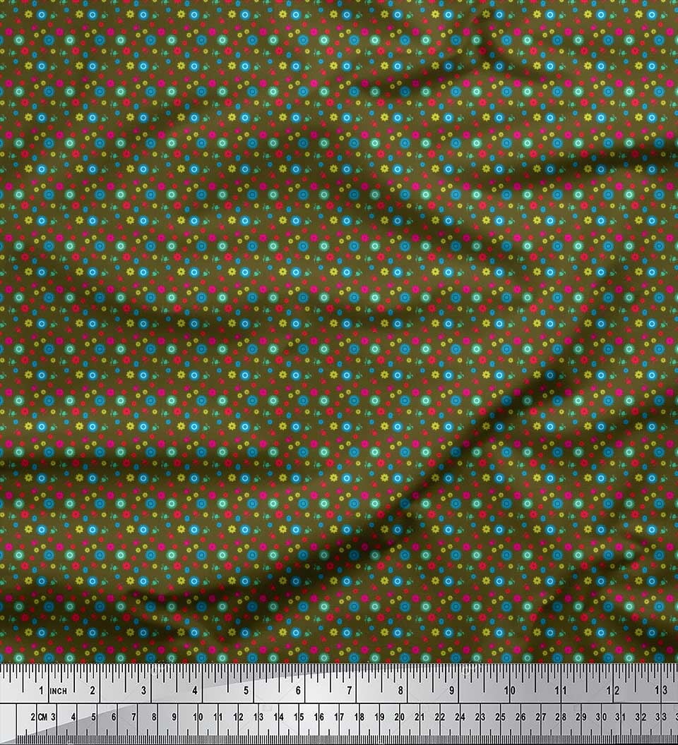 Soimoi Polyester Crepe Fabric Sun,Leaves & Floral Small Printed Craft ...