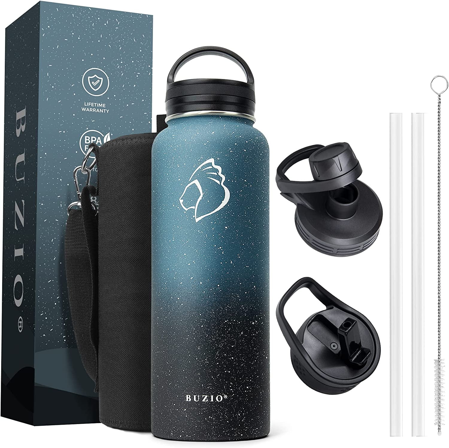 Buzio 40 oz Insulated Water Bottle with Starw Lids, Wide Mouth ...