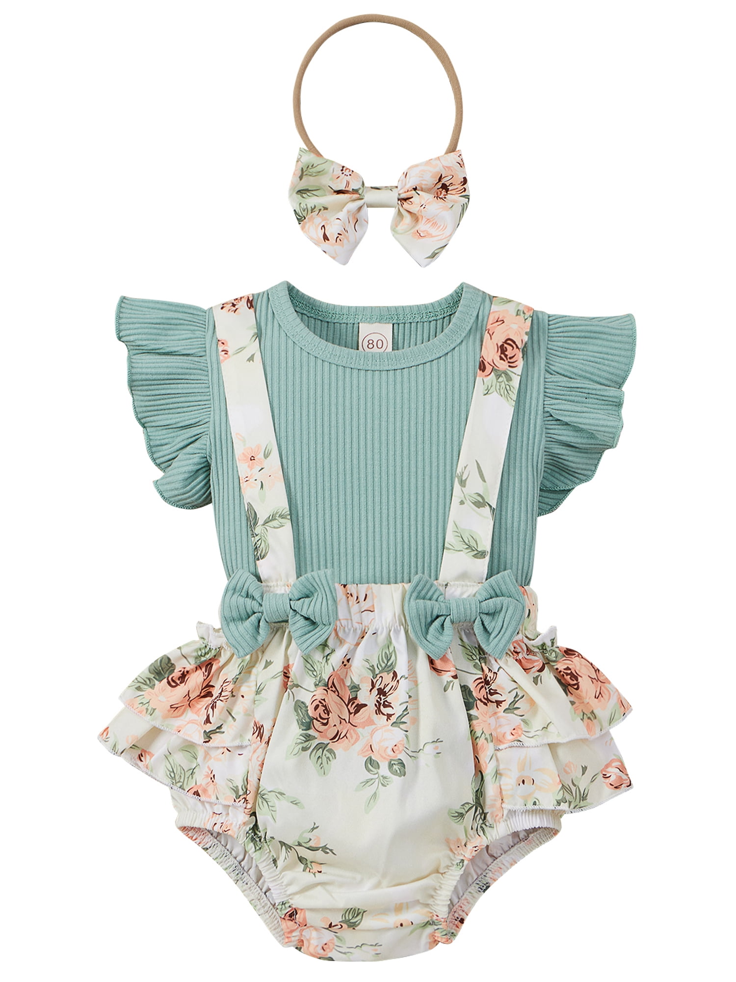 Dewadbow Newborn Baby Girl Knitted Romper Floral Suspender Shorts ...