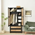 Better Home Products Stylish Pine Wood Closet with Rattan Doors and Two ...