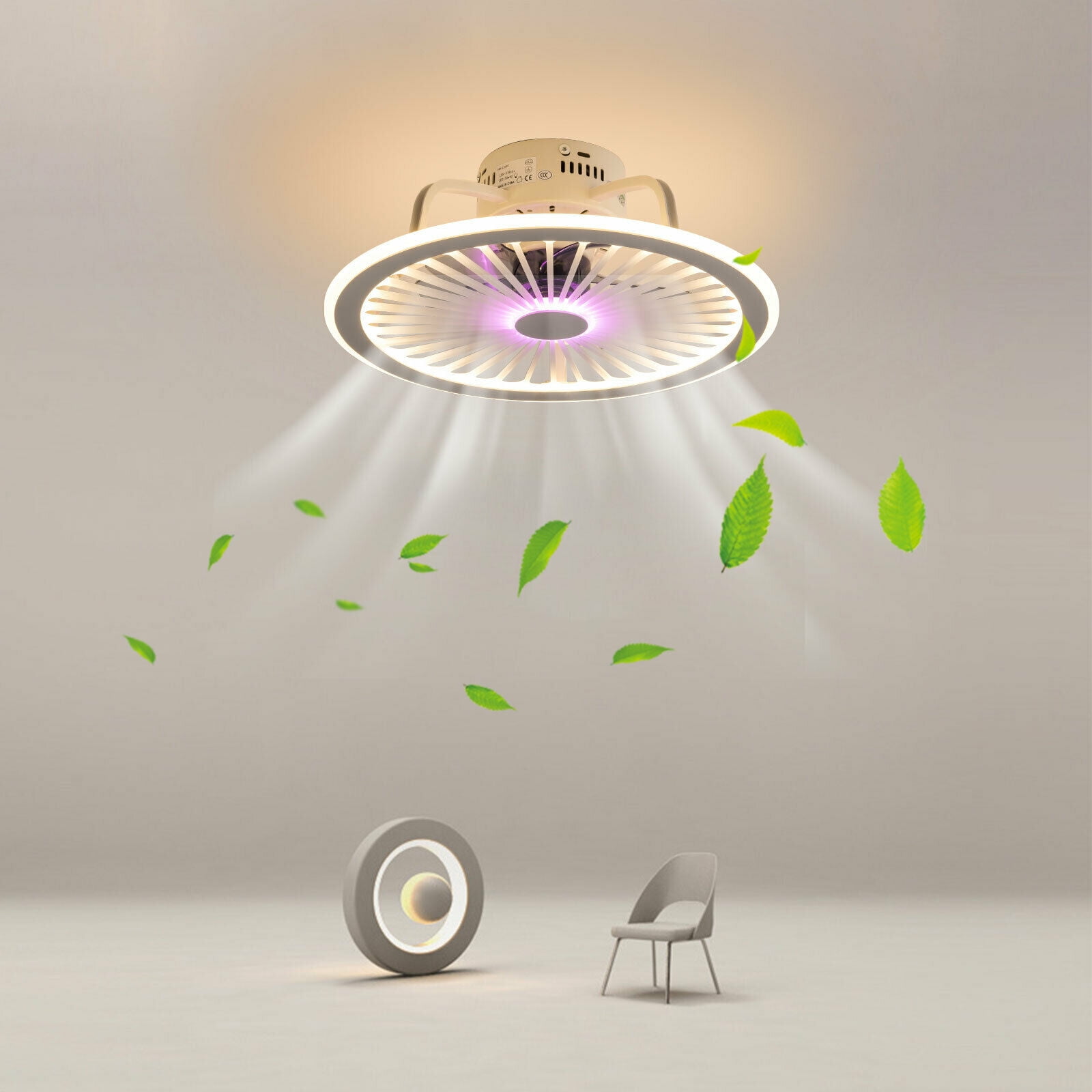 Fichiouy 48W Modern Round Ceiling Fan Light LED 3 Color Chandelier ...