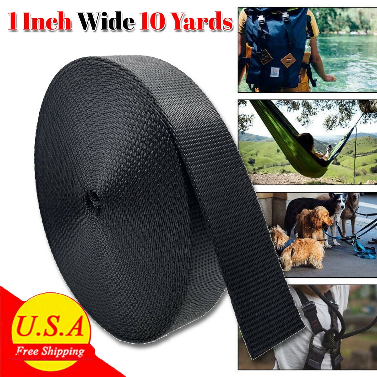 1 Inch Wide 10 Yards Black Nylon Heavy Duty Webbing Strap for Bags ...