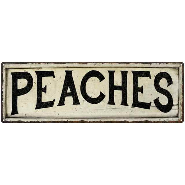 PEACHES Farmhouse Style Wood Look Sign Gift 6x18 Metal Decor ...