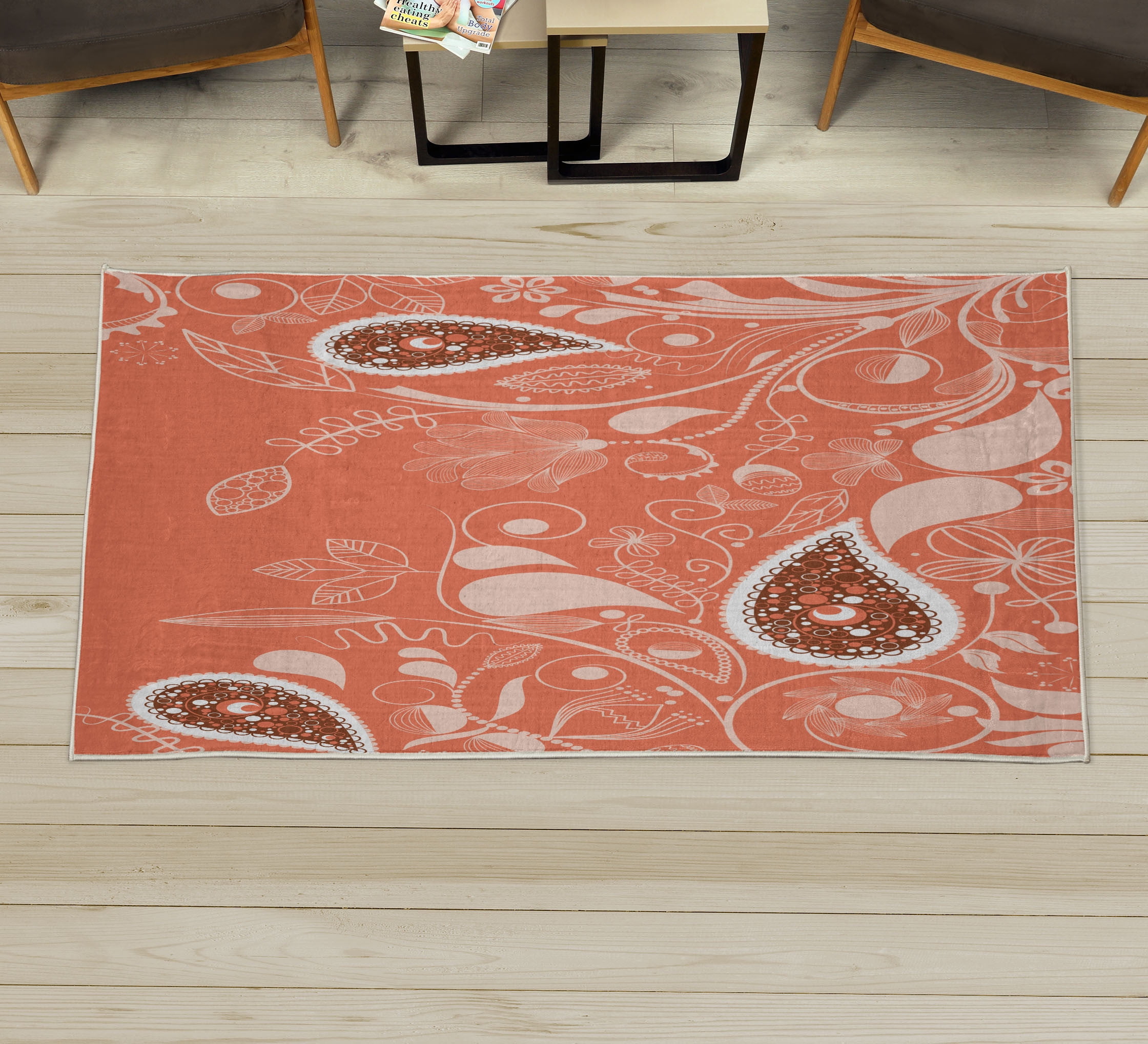 Paisley Decorative Rug, Oriental Motifs with Swirled Branch and Flower ...