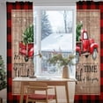 Christmas Truck Sheer Curtains 96 Inches Long, Farmhouse Buffalo Check ...
