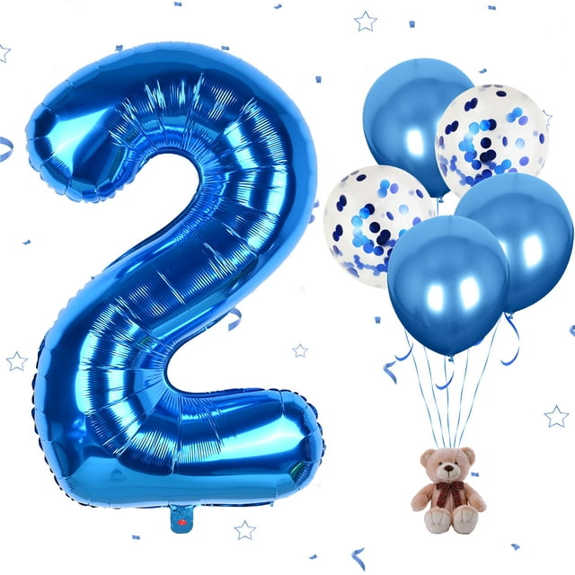 Blue 2 Balloons, Number 2 Balloon, 2 Birthday Balloons Helium Mylar ...