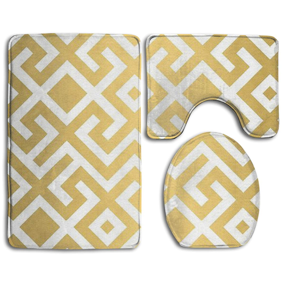 PUDMAD Geometric Gold Bars Printed 3 Piece Bathroom Rugs Set Bath Rug ...