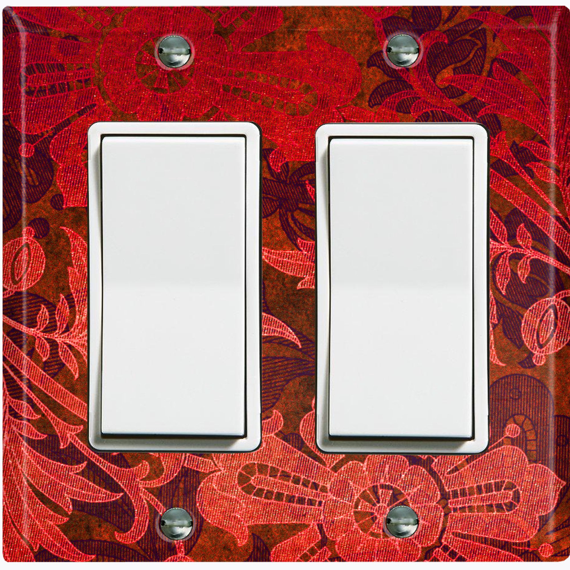 Metal Light Switch Plate Cover Red Floral Damask Wallpaper WAL026 ...