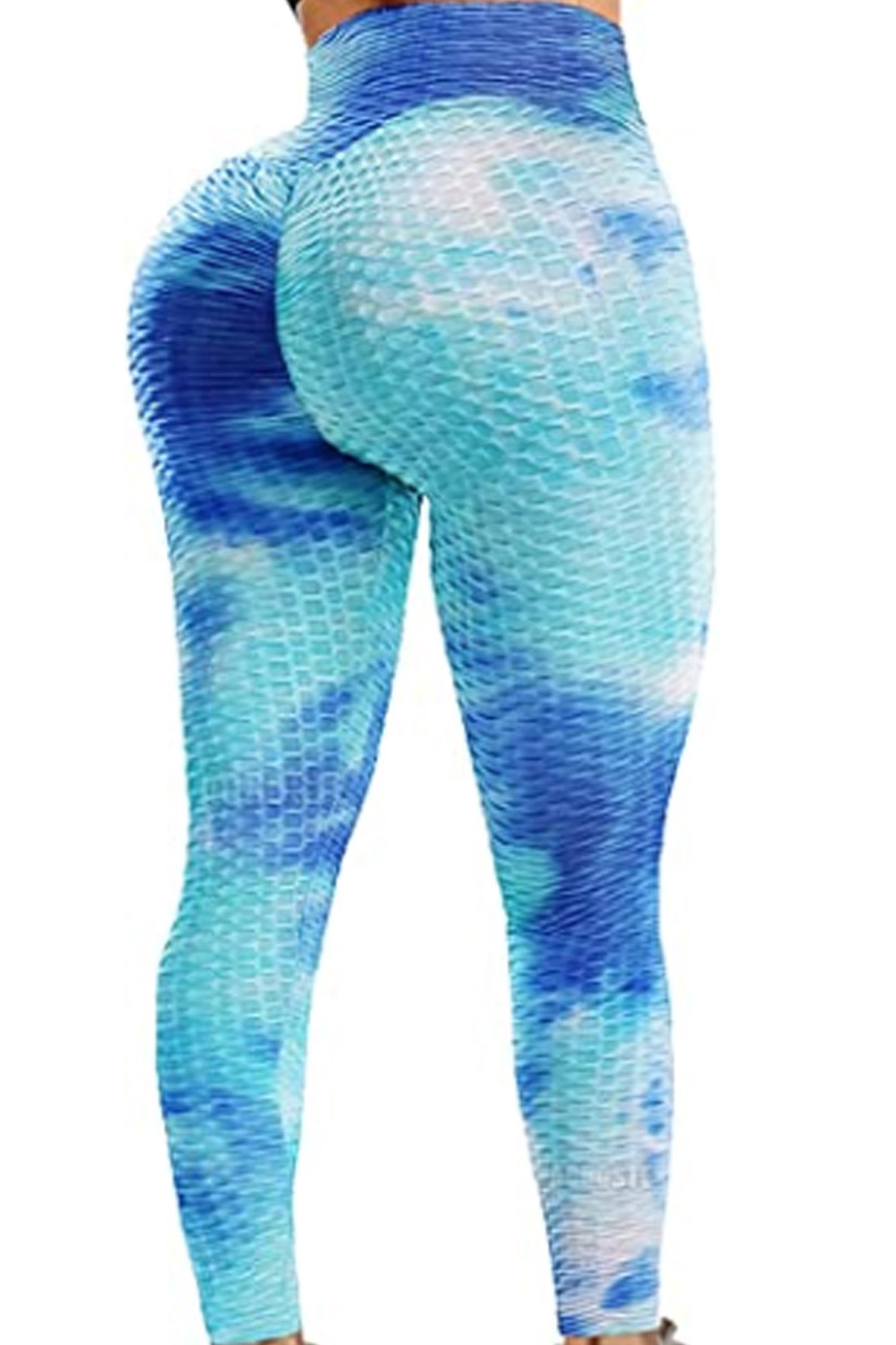 Fittoo Women Tie Dye Yoga Pants High Waist Ruched Butt Lift Texture