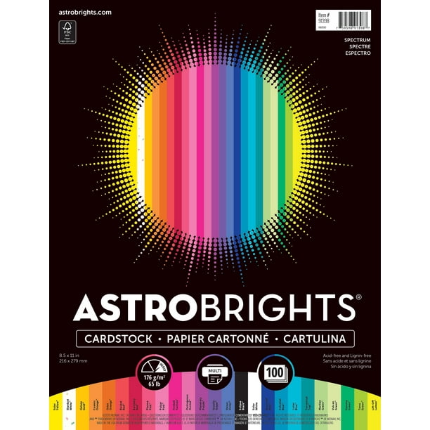 Astrobrights Color Cardstock, "Spectrum" 25-Color Assortment, 100 ...