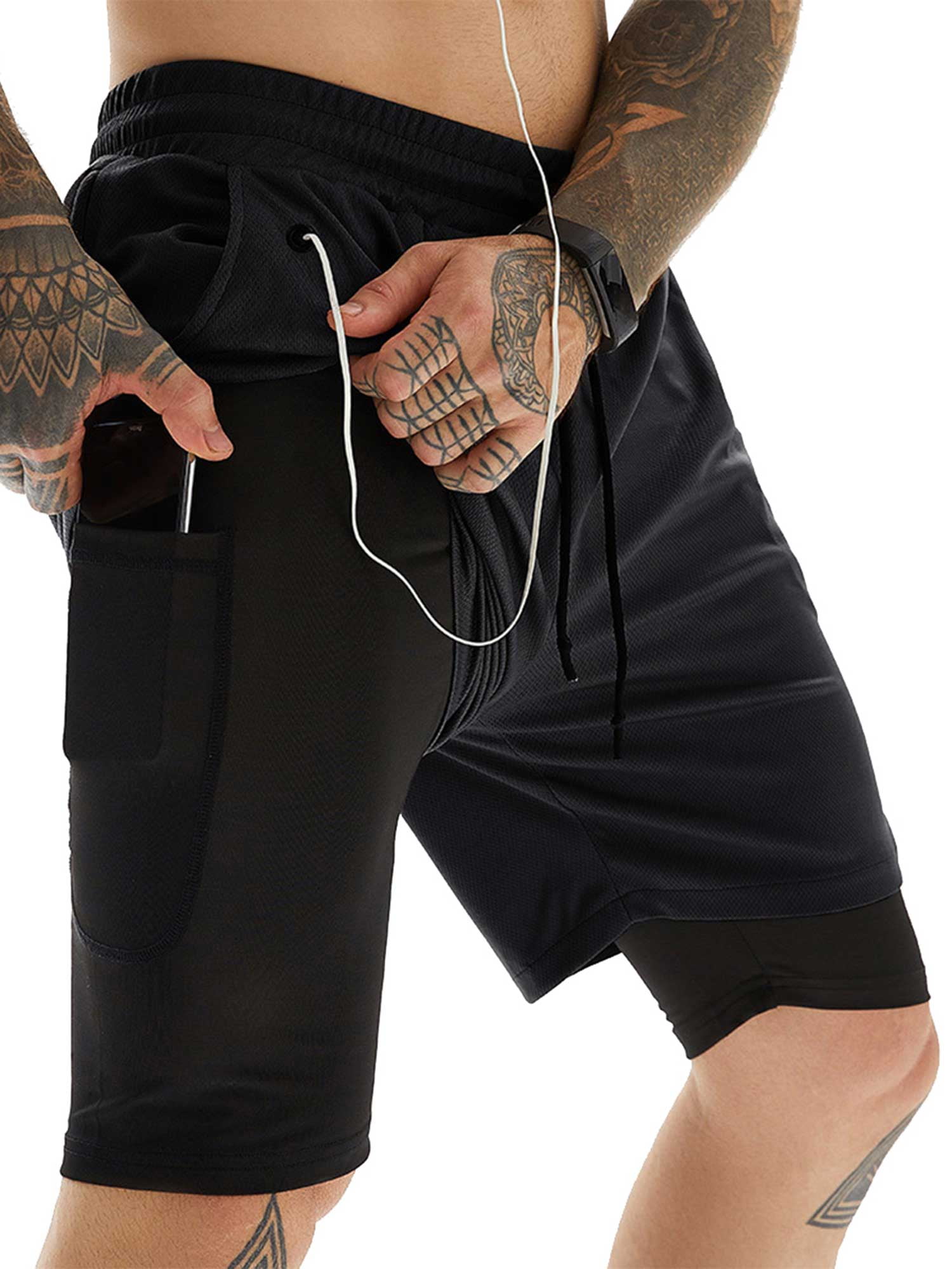 Genuiskids Mens 2 in 1 Running Shorts | Gym Workout Athletic Training ...