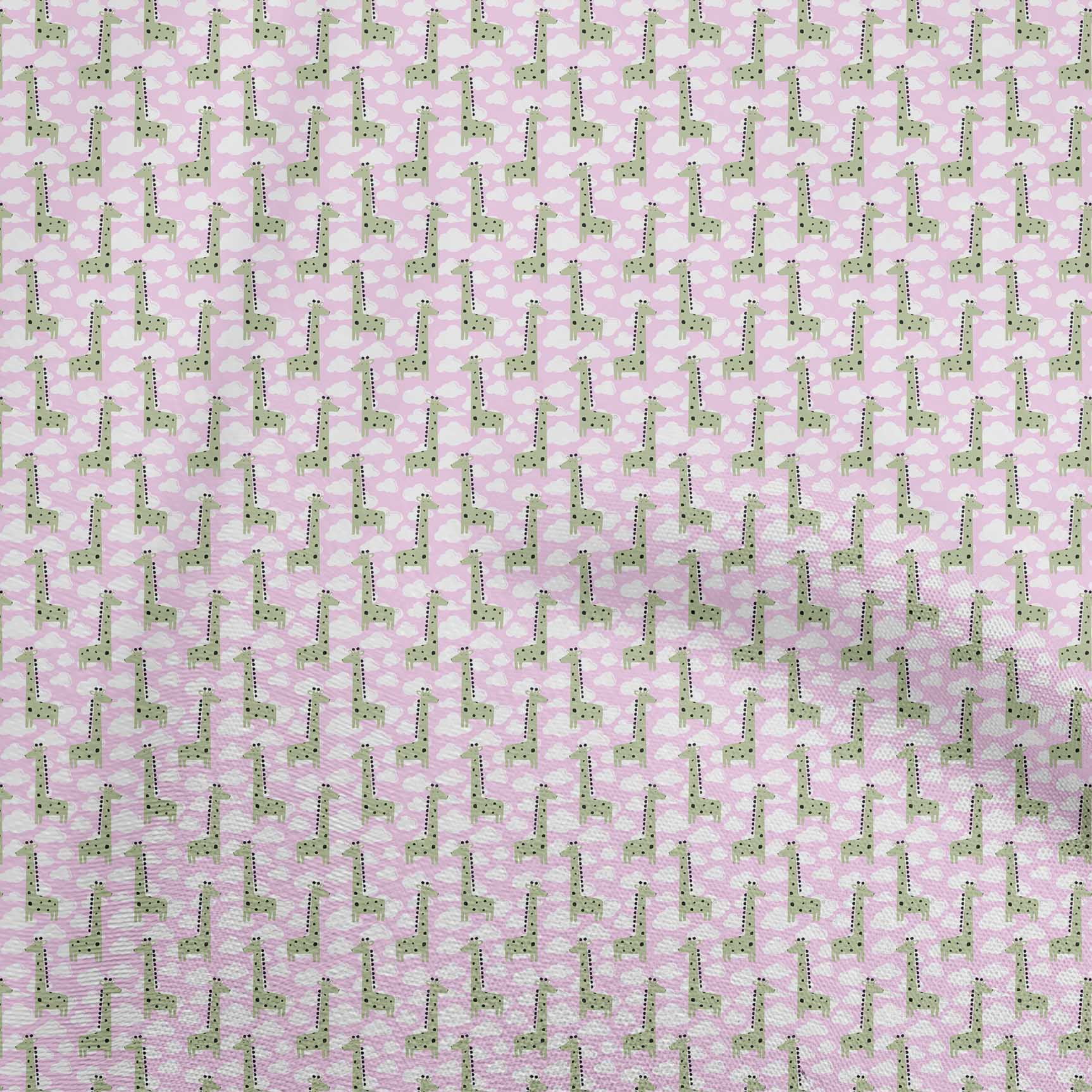 oneOone Cotton Cambric Light Pink Fabric Kids Giraffe Sewing Material ...