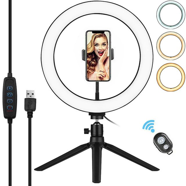 Led Ring Light With Tripod Stand &1 Phone Holder, Dimmable Desk Selfie ...