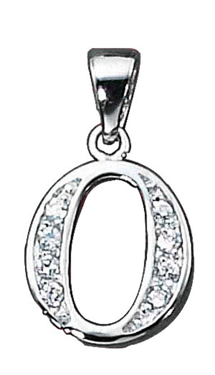 Sterling Silver 16" .8mm Box Chain Cubic Zirconia Number Zero 0 Pendant ...