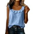 Ashirexll Summer Tops for Women Solid Color Linen Round Neck Lace ...