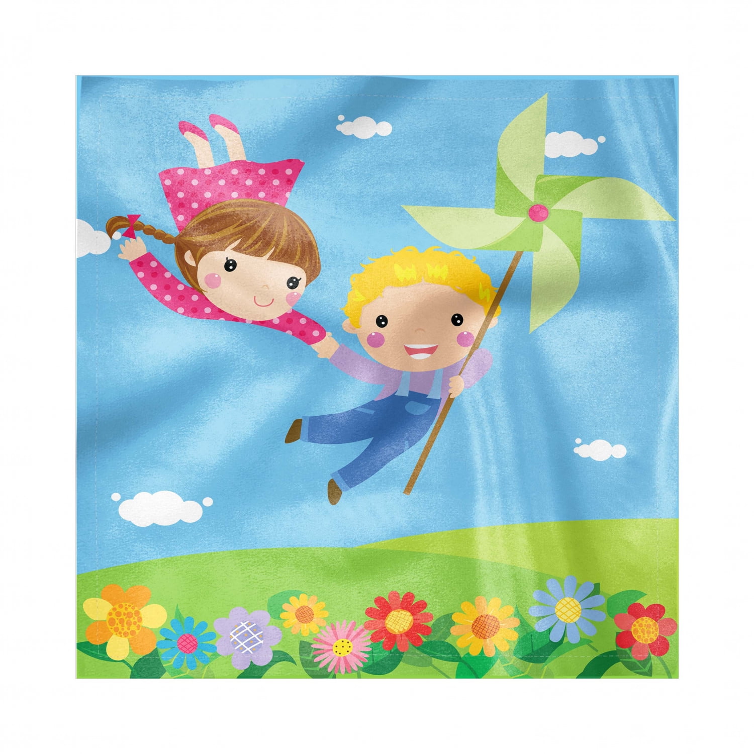 Pinwheel Decorative Satin Napkins Set of 4, Little Boy and Girl Flying ...