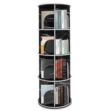 Oneinmil 4 Tier Revolving Metal & Wooden Bookshelf, 360° Spinning ...