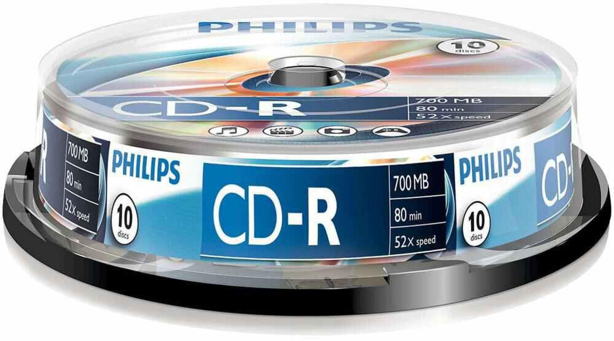 PHILIPS - 52x Speed CD-R Blank CDs - Spindle 10 Pack - Walmart.com