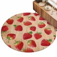 Farmhouse Strawberry Washable Round Area Rug 8 ft, Red Berry Rustic ...