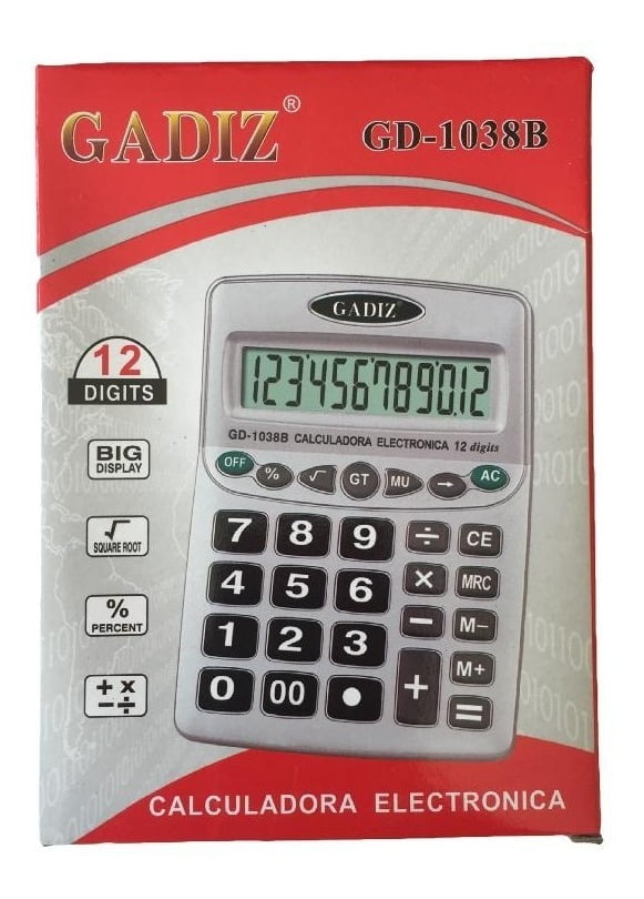 Calculadora 12 Digitos Grandes para Oficina o Negocio Gadiz Calculadora Gadiz GD1038B | Bodega ...