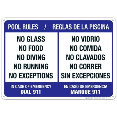 Swimming Pool Rules Bilingual Sign, Spanish English , - Walmart.com