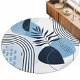 Boho Blue Arch Abstract Geometric Round Rug 5ft Tropical Palm Leaf ...
